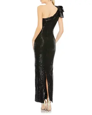 Mac Duggal Sequined Bow One-shoulder Gown - Black