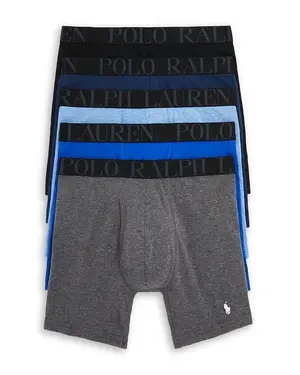 Polo Ralph Lauren Stretch Logo Waistband Classic Fit Boxer Briefs, Pack Of 5 - Black/gray/light Blue/ Royal Blue/ Navy