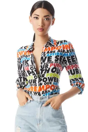 Alice + Olivia A+O X Mahogany L. Browne Willa Placket Top - Brown