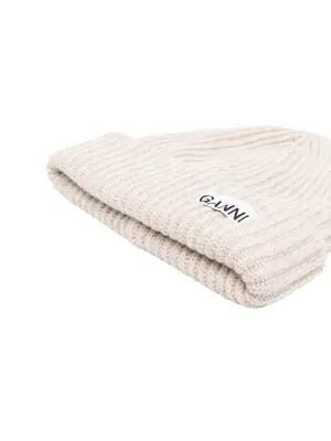 GANNI Logo-patch Ribbed Beanie