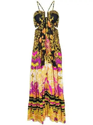 Camilla Printed Gathered Cut-out Maxi Dress