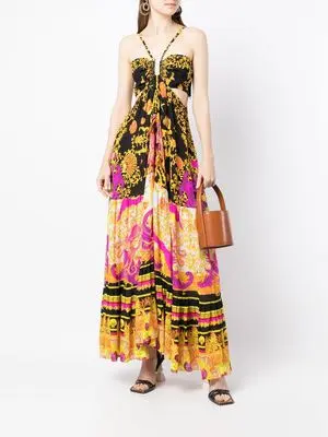 Camilla Printed Gathered Cut-out Maxi Dress