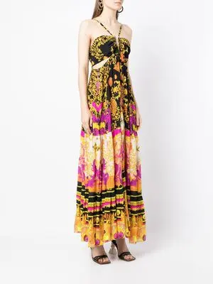 Camilla Printed Gathered Cut-out Maxi Dress