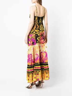 Camilla Printed Gathered Cut-out Maxi Dress