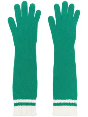 Alberta Ferretti Long Ribbed Knit Gloves - Green