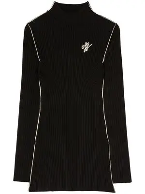 Off-White Embroidered-logo Ribbed Mini Dress