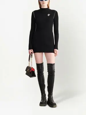 Off-White Embroidered-logo Ribbed Mini Dress