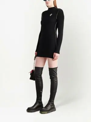 Off-White Embroidered-logo Ribbed Mini Dress