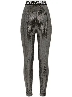 Dolce & Gabbana Logo-waistband Sequin-embellished Leggings
