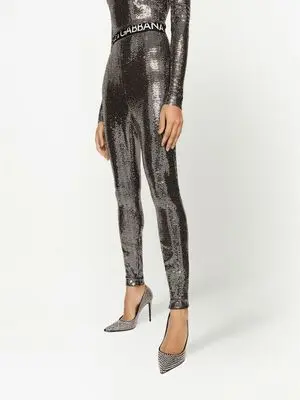 Dolce & Gabbana Logo-waistband Sequin-embellished Leggings