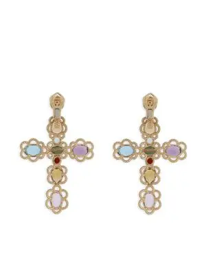 Dolce & Gabbana 18k Yellow Gemstone Cross Earrings - Gold