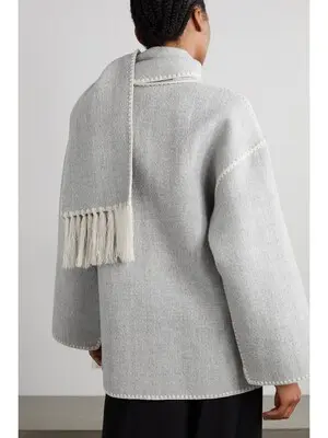 TOTEME Draped Fringed Wool-blend Jacket - Gray