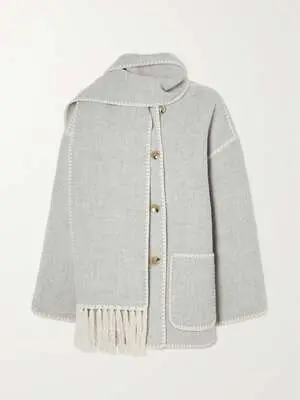 TOTEME Draped Fringed Wool-blend Jacket - Gray