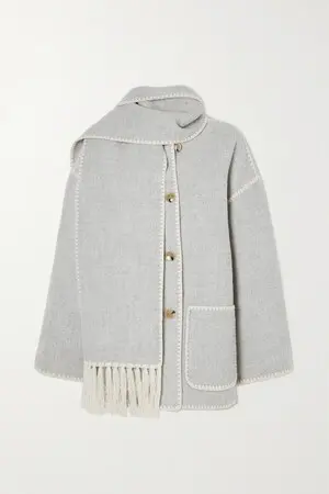 TOTEME Draped Fringed Wool-blend Jacket - Gray