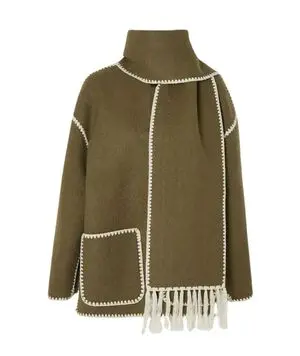 TOTEME Draped Fringed Wool-blend Jacket Green
