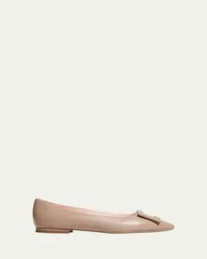 ROGER VIVIER Gommettine Leather Ballerina Flats - Beige