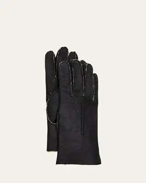 GUANTI GIGLIO FIORENTINO Lambskin Shearling-lined Gloves - Black