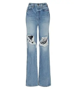 Khaite Danielle Distressed High-rise Straight-leg Jeans