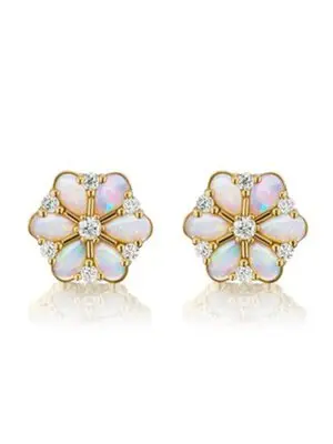 BRIONY RAYMOND Confetti 18k Yellow Gold Opal, Diamond Earrings