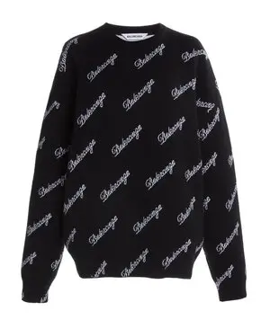 Balenciaga Script-logo Intarsia Wool-blend Sweater