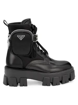 Prada Pouch-detailed Leather Lace-up Boots