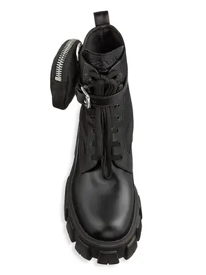 Prada Pouch-detailed Leather Lace-up Boots