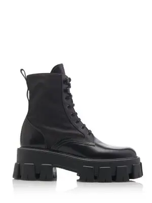 Prada Pouch-detailed Leather Lace-up Boots