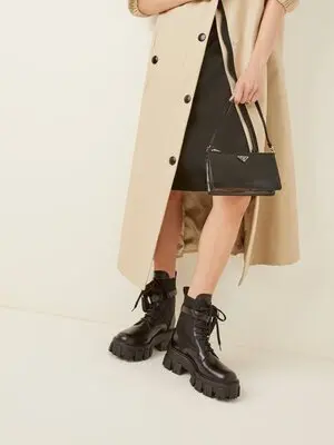 Prada Pouch-detailed Leather Lace-up Boots