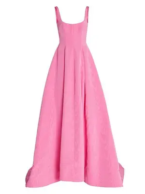 Oscar de la Renta - Sleeveless Square Neck Moire Faille Gown 