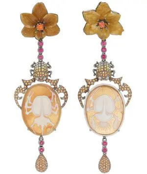 WENDY YUE - Scarab Cameo 18k White Gold Multi Stone Earrings