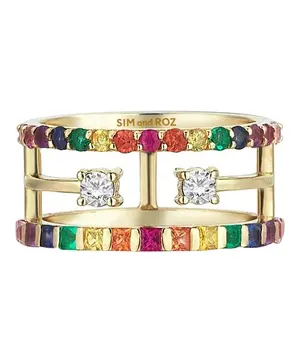 SIM AND ROZ Triple Band 14k Yellow Gold Multi-stone Ring