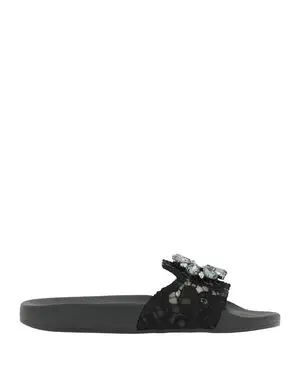 Dolce & Gabbana Viscose, Cotton, Polyamide Flat Sandals With Crystal Embellishments - Black