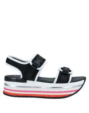 Hogan Leather And Textile Sandals - Black