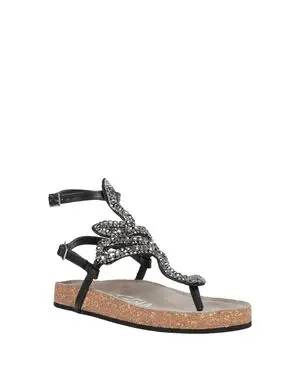 STRATEGIA Leather Thong Sandal - Black