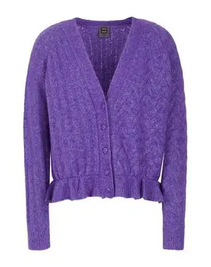 8 BY YOOX Long Sleeve Cardigan With Ruffle Hem - Purple