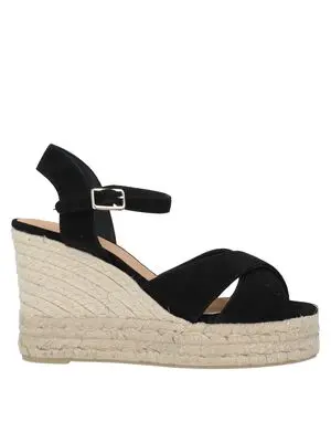 CastaÑer Leather Espadrille Wedge Sandals - Black