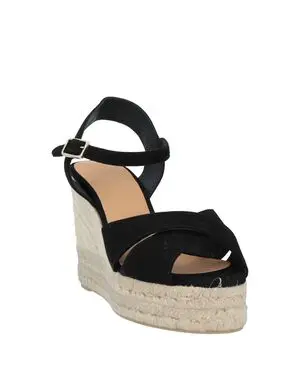 CastaÑer Leather Espadrille Wedge Sandals - Black