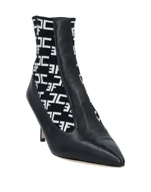 Elisabetta Franchi Ankle Boots In Soft Leather And Textile Fibers - Black