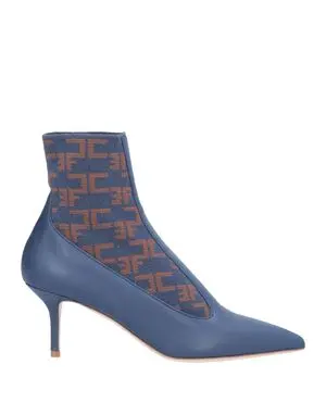 Elisabetta Franchi Ankle Boots In Soft Leather And Textile Fibers Dark Blue