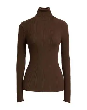 Wolford Merino Fine Rib Long Sleeve Turtleneck Top - Brown