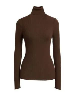 Wolford Merino Fine Rib Long Sleeve Turtleneck Top - Brown