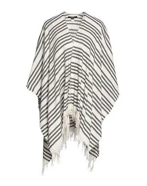 SEVENTY VENEZIA Cotton Cape With Stripes And Fringes - White