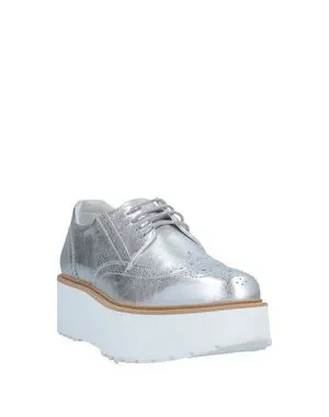 Hogan Lace-up Flatform Shoes In Metallic Leather