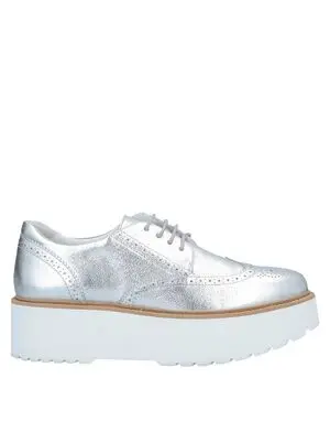 Hogan Lace-up Flatform Shoes In Metallic Leather