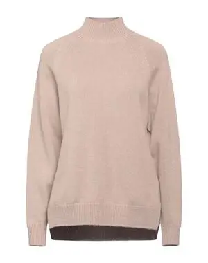 Peserico Turtleneck Virgin Wool Blend Knit Top Beige