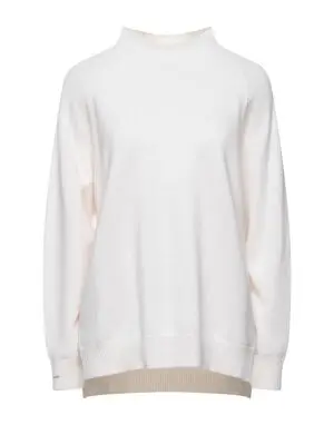 Peserico Turtleneck Virgin Wool Blend Knit Top Ivory