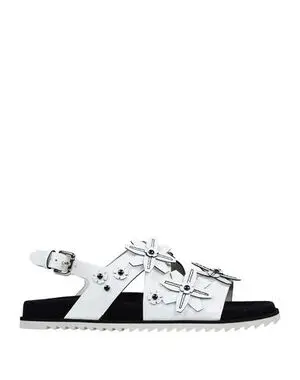 TOD'S Leather Sandals With Floral Appliqués - White