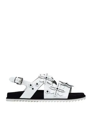 TOD'S Leather Sandals With Floral Appliqués - White