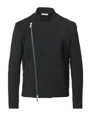 PAOLO PECORA Biker Jacket With Knitted Trims - Black
