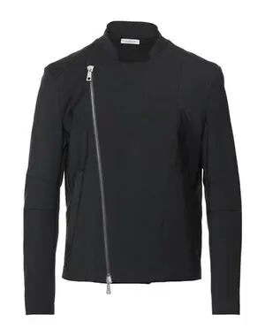 PAOLO PECORA Biker Jacket With Knitted Trims - Black